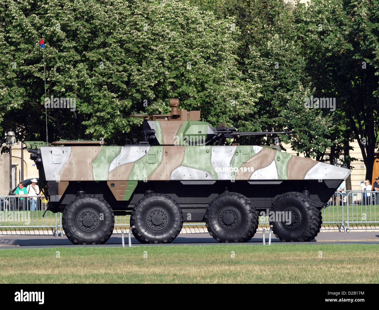 An armored vehicle designed for combat infantry is displayed during a ...