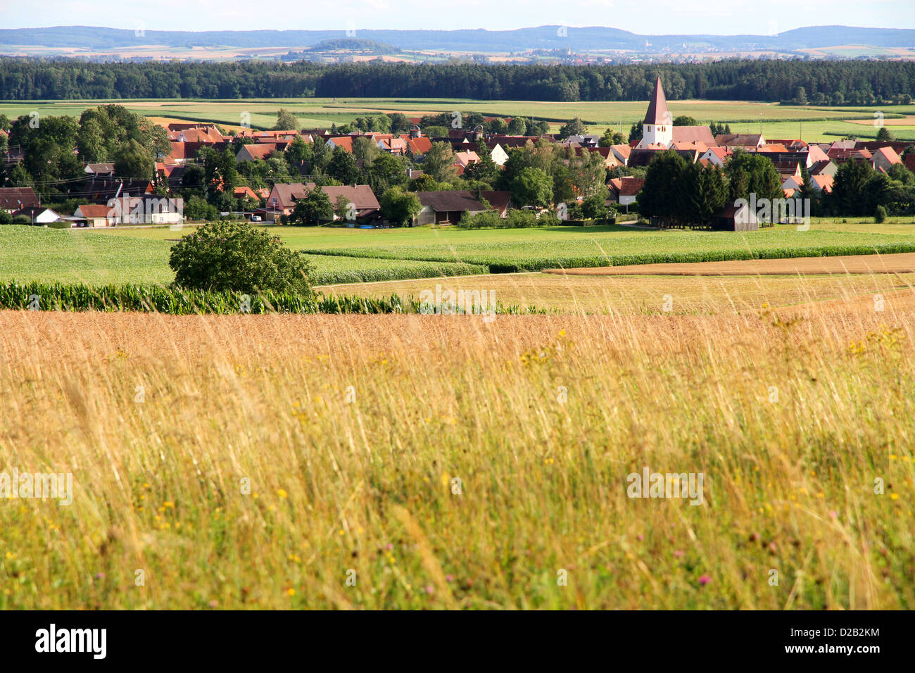 A typical german landscape with different fields and a forest Stock ...