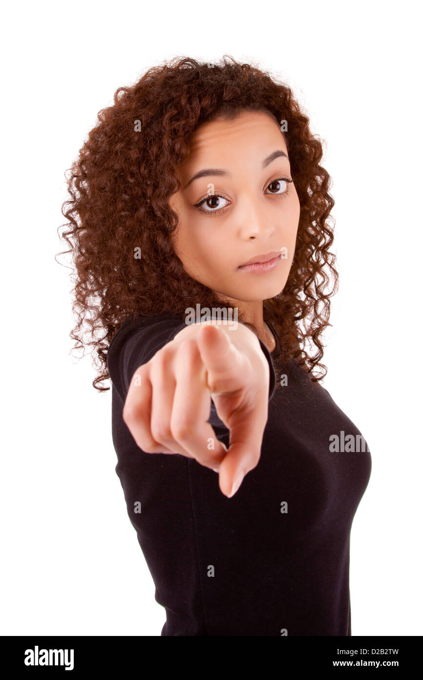 Young woman pointing at you Stock Photo - Alamy