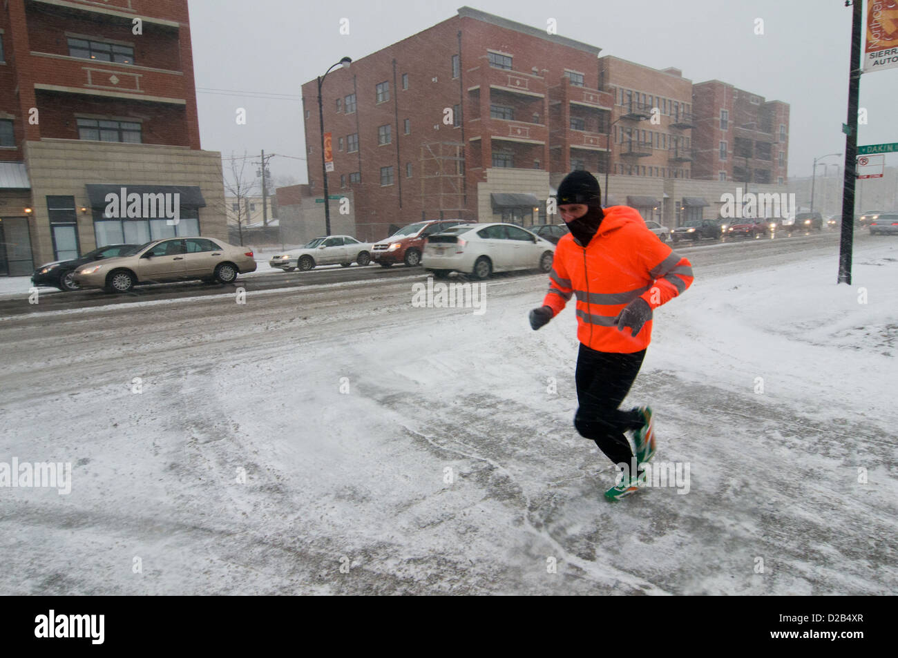 CHICAGO - FEB 1: A man jogs during a massive winter storm on February 1 ...