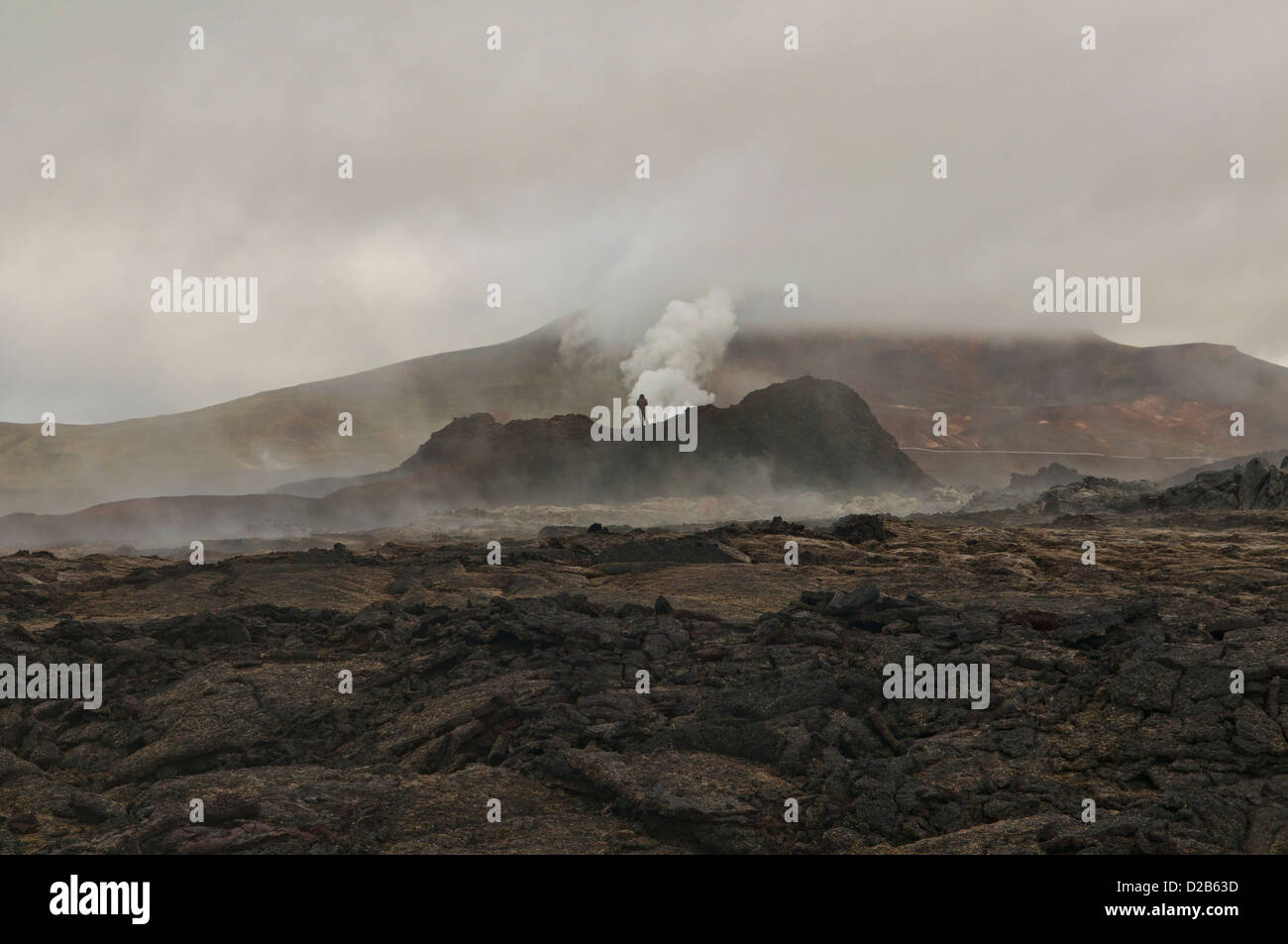 The eerie volcanic landscape of the Krafla caldera near Lake Myvatn ...