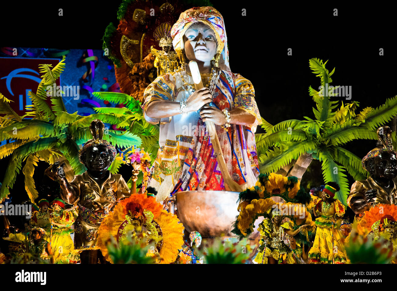 Dancers of Imperatriz samba school perform on a float during the ...