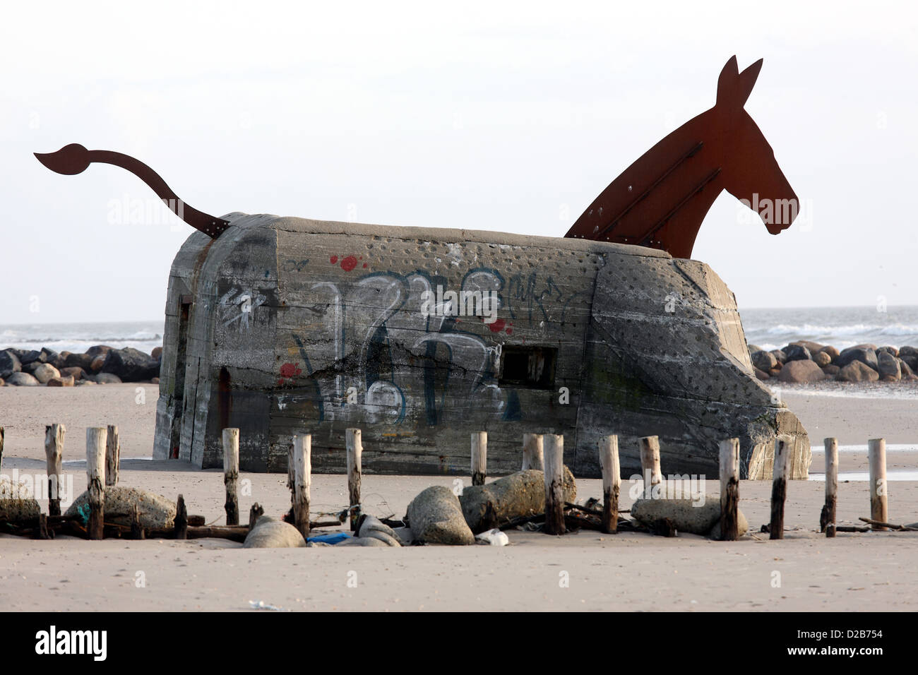 Blavand, Denmark, Hitler's Atlantic Wall bunker of irony with horse ...