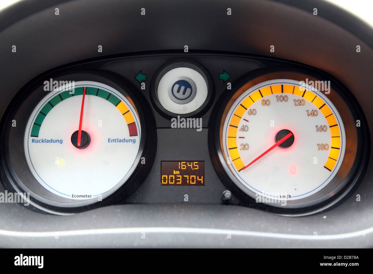 Cottbus, Germany, Eco and tachometer in the electric car CETOS Stock ...