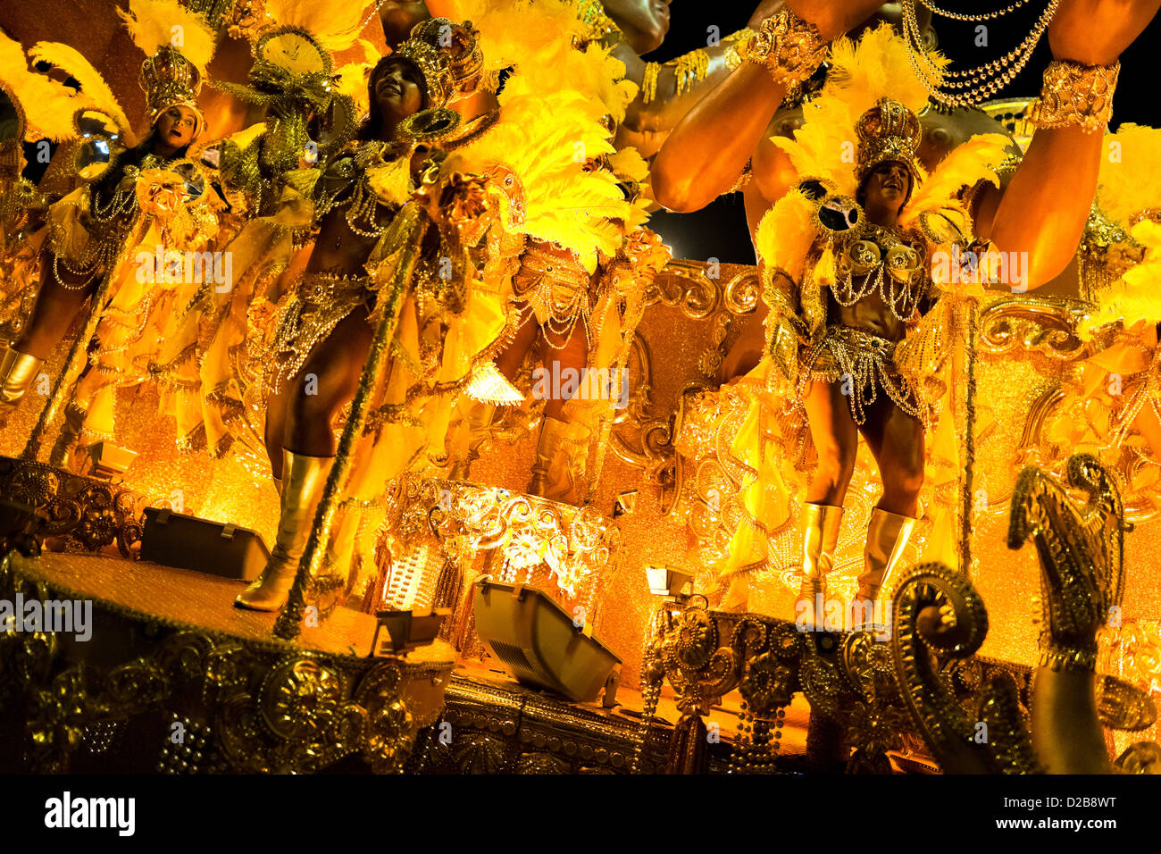Dancers of Imperatriz samba school perform on a float during the ...