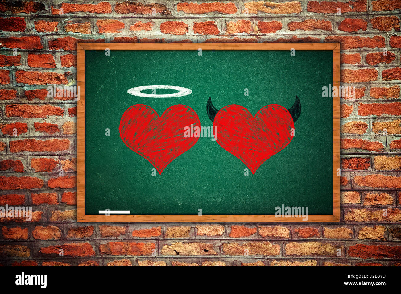 Angel and devil in love, heart drawings on a school chalkboard Stock ...