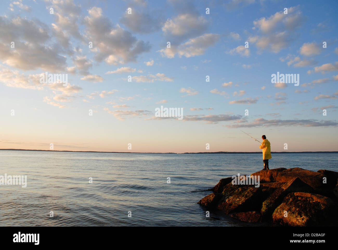 Boy With Fishing Gear In Yellow Slicker Martha'S Vineyard Stock Photo ...