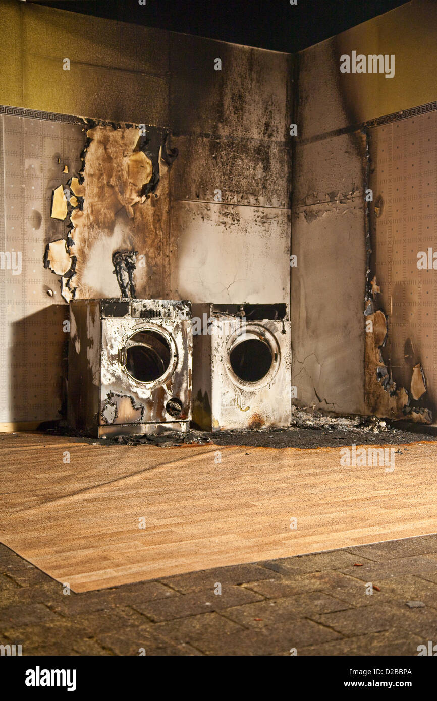 Kiel, Germany, a burnt-out tumble dryer and washing machine Stock Photo ...
