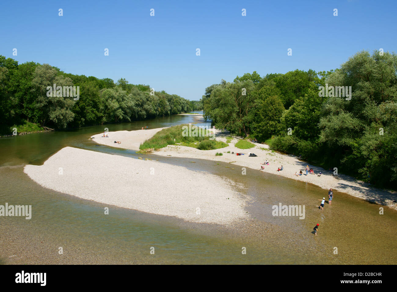 Isar, river, water, people, sunbath, swimming, bavaria, Germany, Europe ...