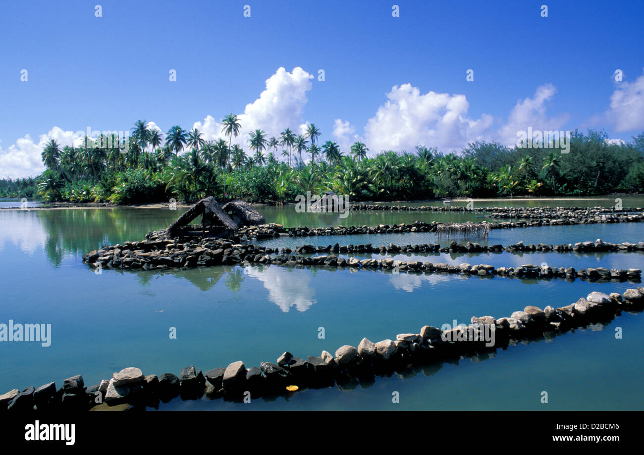 French Polynesia, Tahiti, Huahine. Fish Huts Stock Photo - Alamy