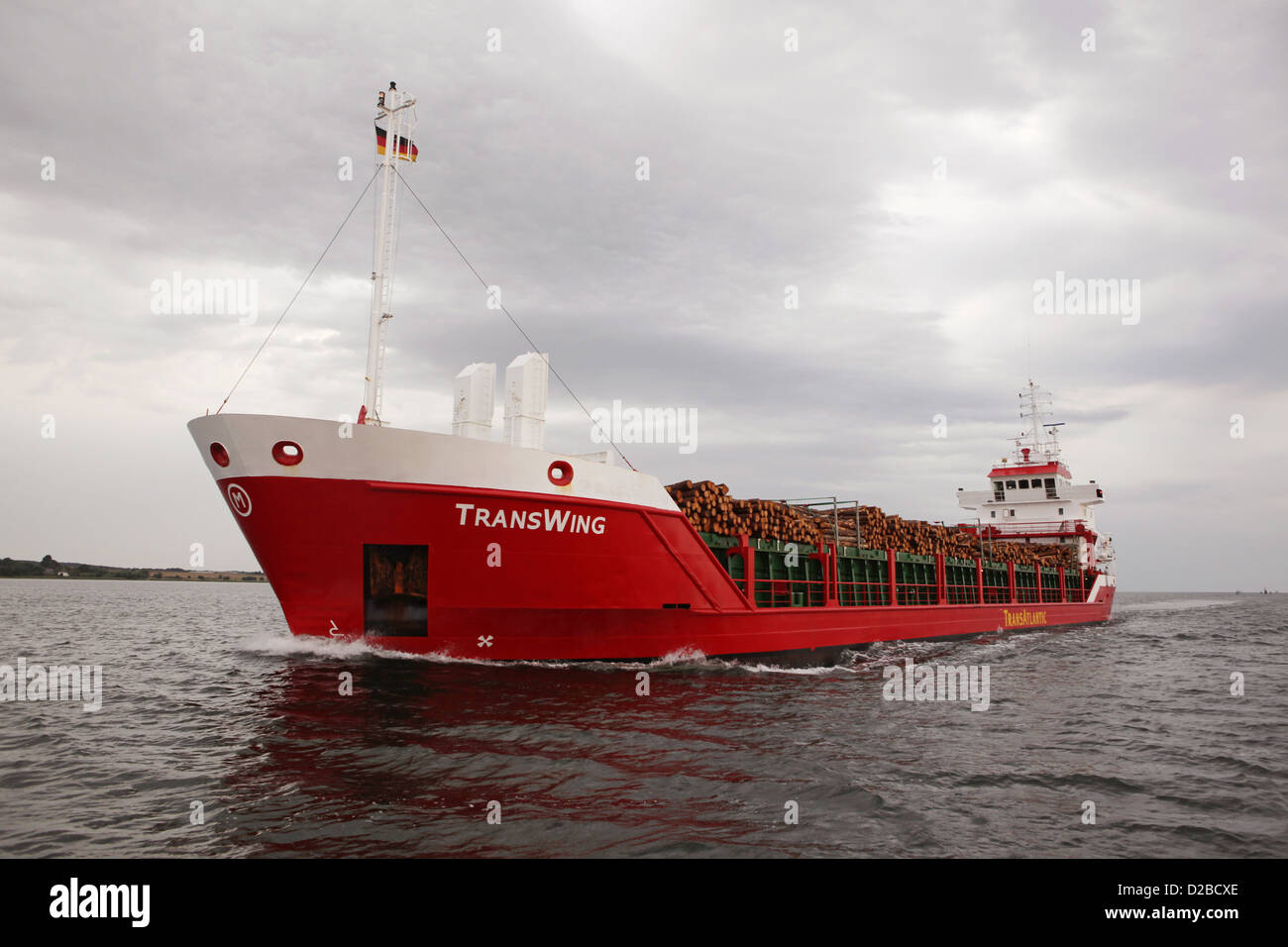 Wismar, Germany, loaded with Holzstaemmen Sciff Transwing on the Baltic ...