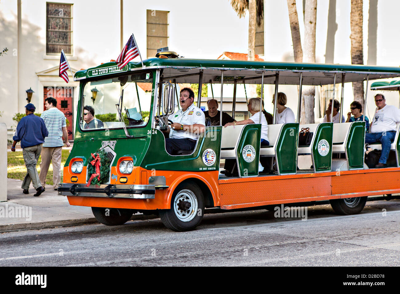 Old Town Trolly tour tram in St. Augustine, Florida. St Augustine is ...