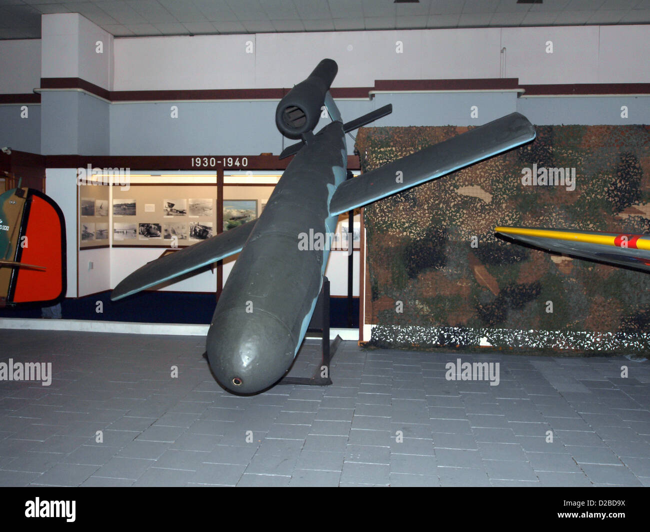 The V1 flying bomb, a German World War II-era missile, is displayed at ...
