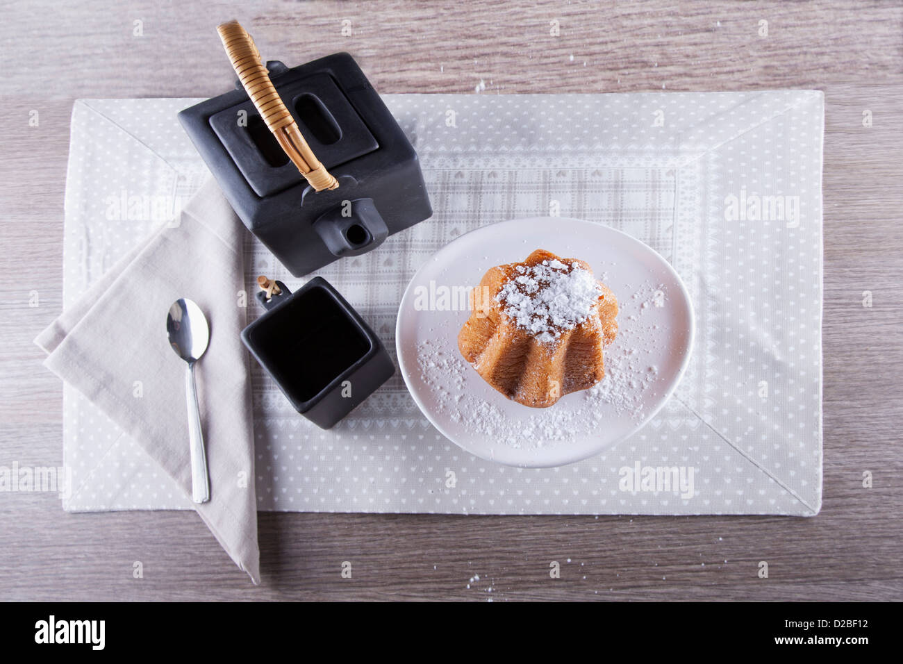 Tea set seen from above with dessert Stock Photo - Alamy