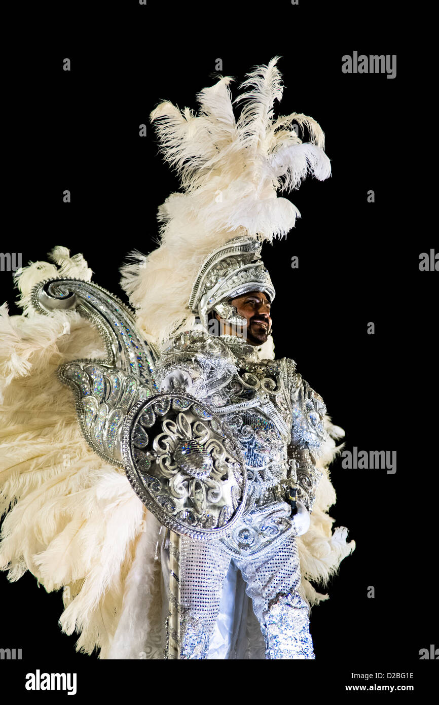 A samba school dancer performs atop a float during the Carnival Access ...