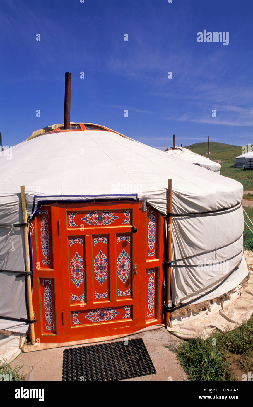 Mongolia. Nomad Lifestyle. Ger Home With Red Door Stock Photo - Alamy