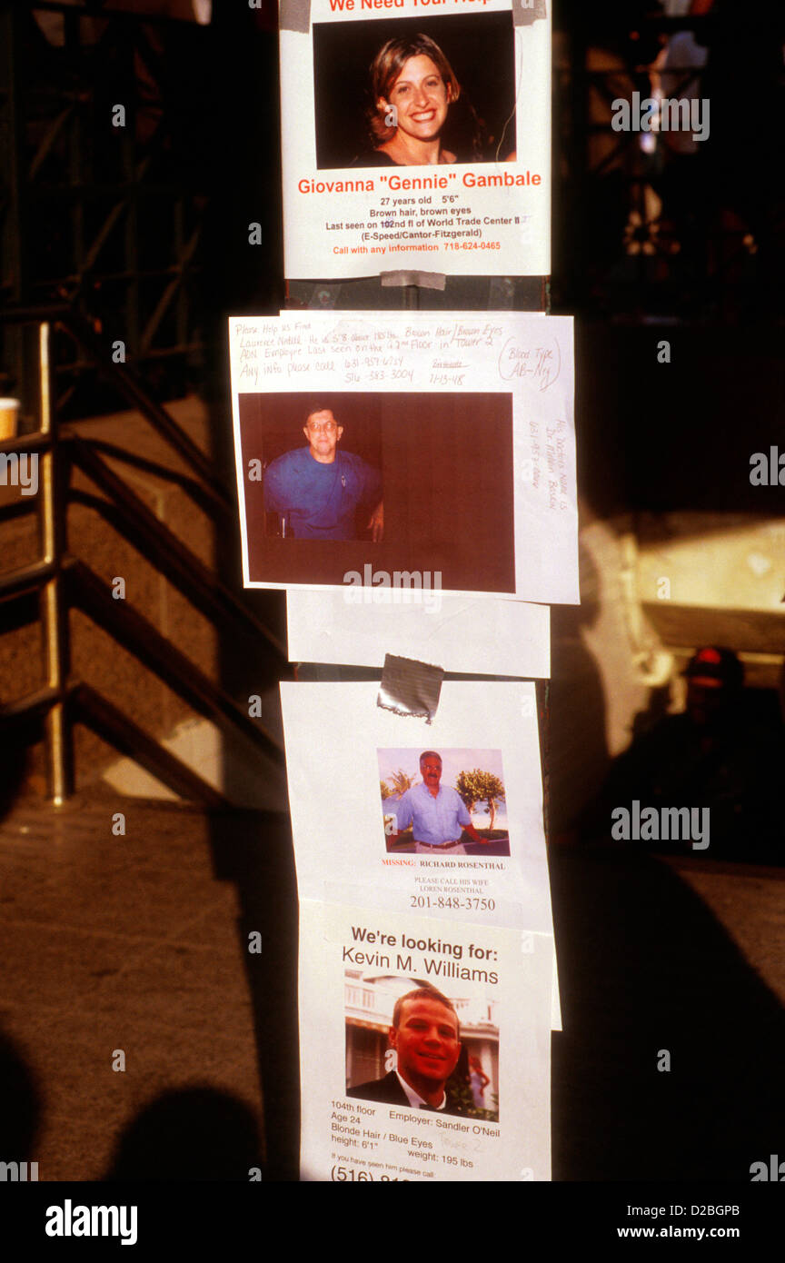 New York City, 9/2001. Column Papered With Photos Of Missing Persons ...