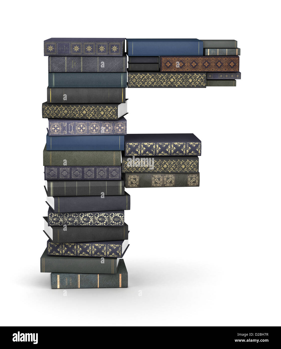 Letter F, stacked from many books in pile Stock Photo - Alamy
