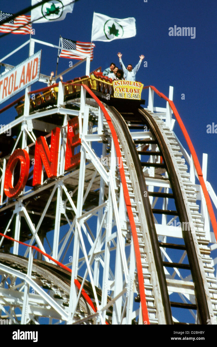 New York, Coney Island - People Riding Cyclone Roller Coaster Ride ...