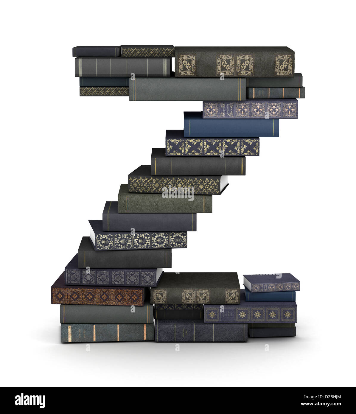 Letter Z, stacked from many books in pile Stock Photo - Alamy