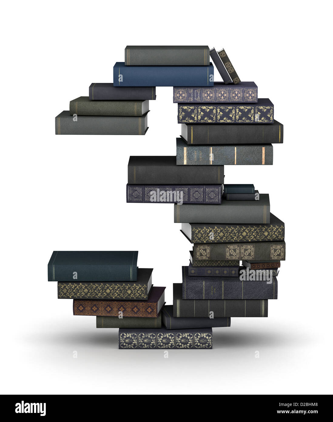 Number 3, stacked from many books in pile Stock Photo - Alamy