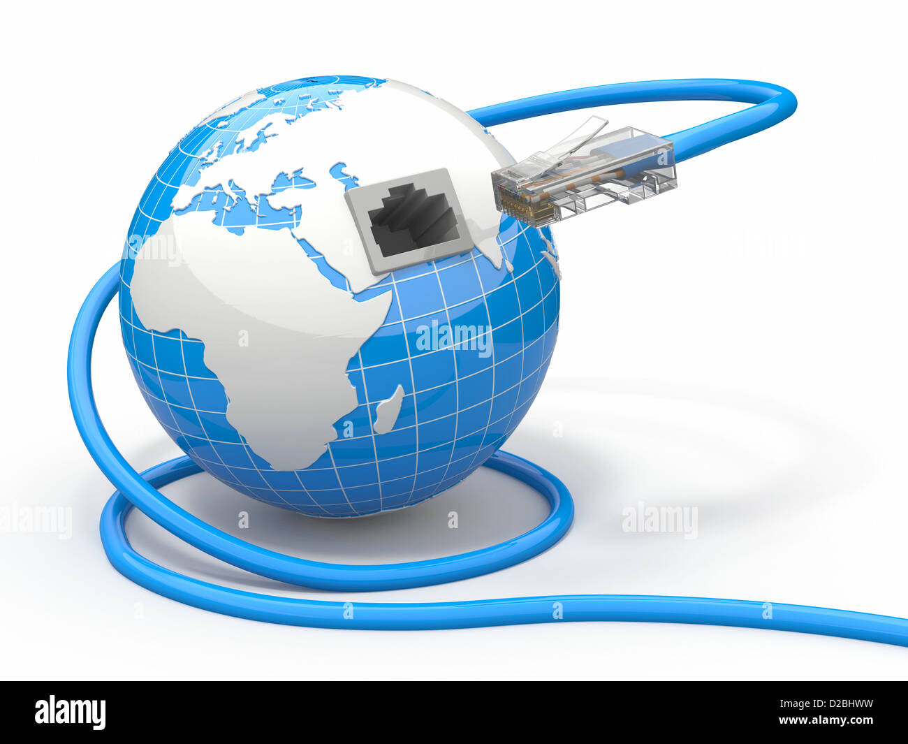 Global communication. Earth and cable, rj45. 3d Stock Photo - Alamy