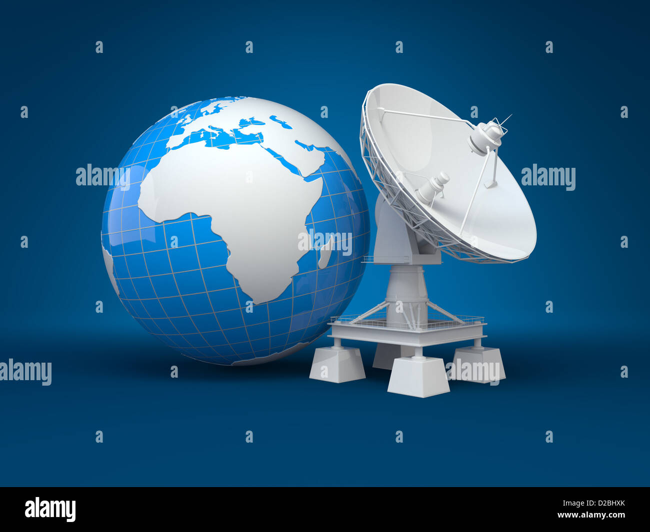 Satellite dish and earth on blue background. 3d Stock Photo - Alamy