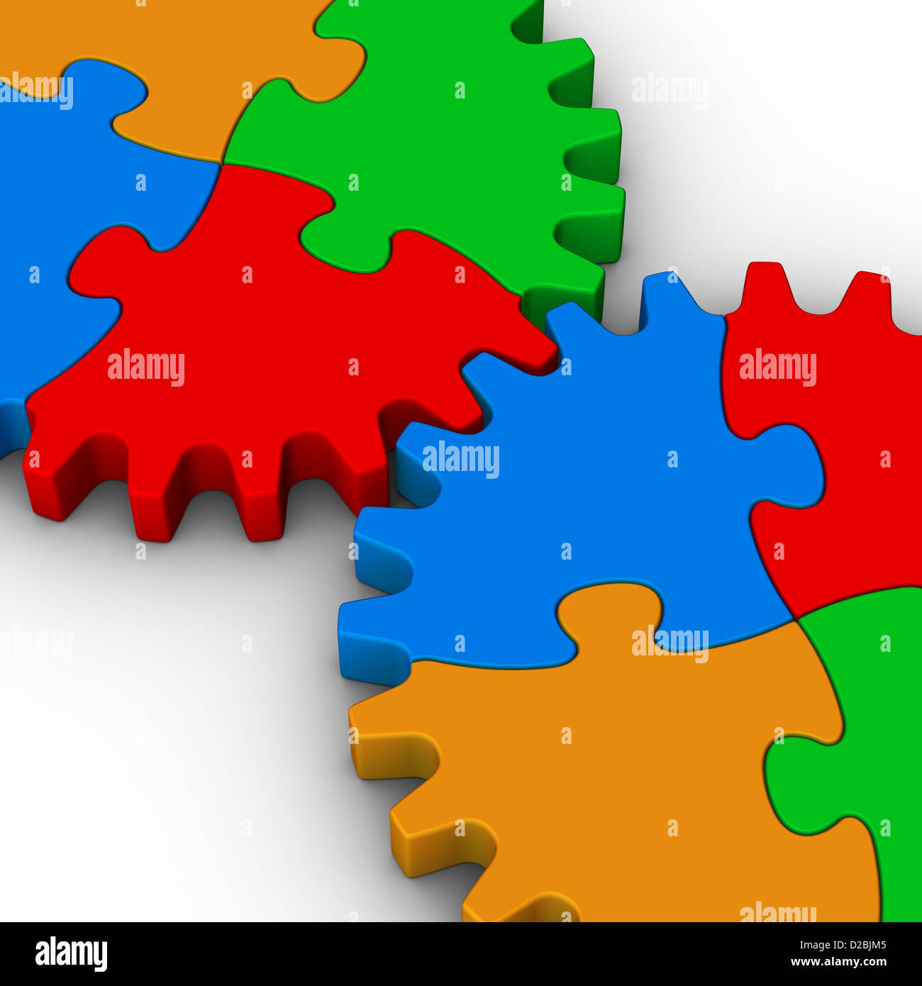 two gears of colorful jigsaw puzzles on white background Stock Photo ...