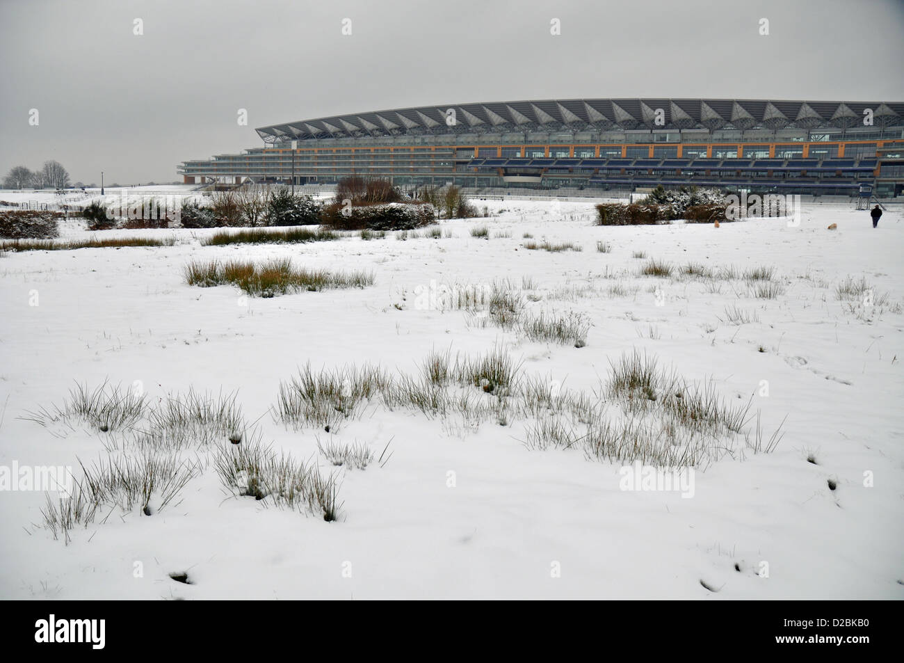 Ascot, Berkshire UK: snow covers the horse race course at Ascot where ...