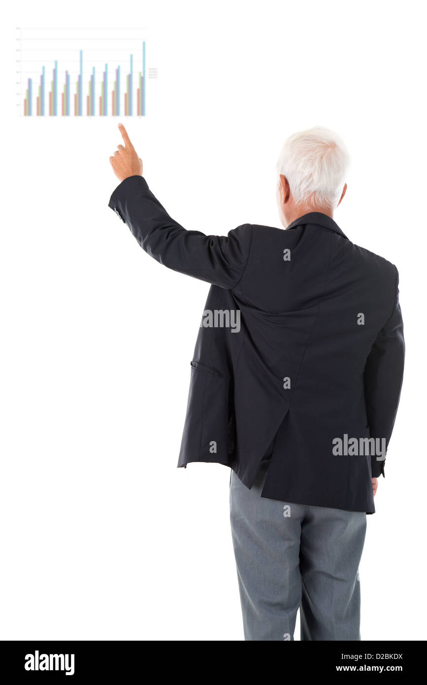 Asian businessman hand pointing business chart over white background ... Asian businessman hand pointing business chart over white background ...