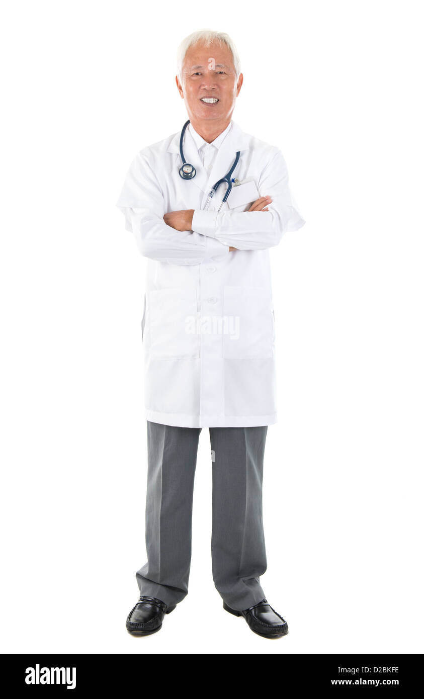 Full body Asian senior doctor standing on white background Stock Photo ...
