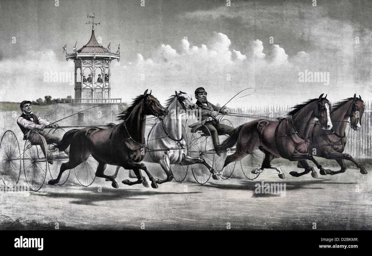 A great double team trot, Harness Racing, circa 1890 Stock Photo - Alamy