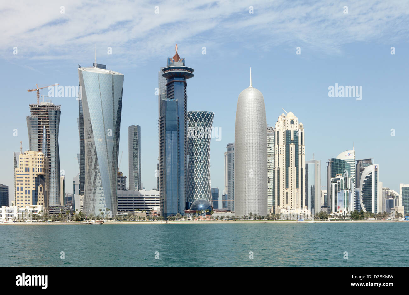 Towers in the Dafna are of Doha, Qatar, seen from Doha Bay. Various ...