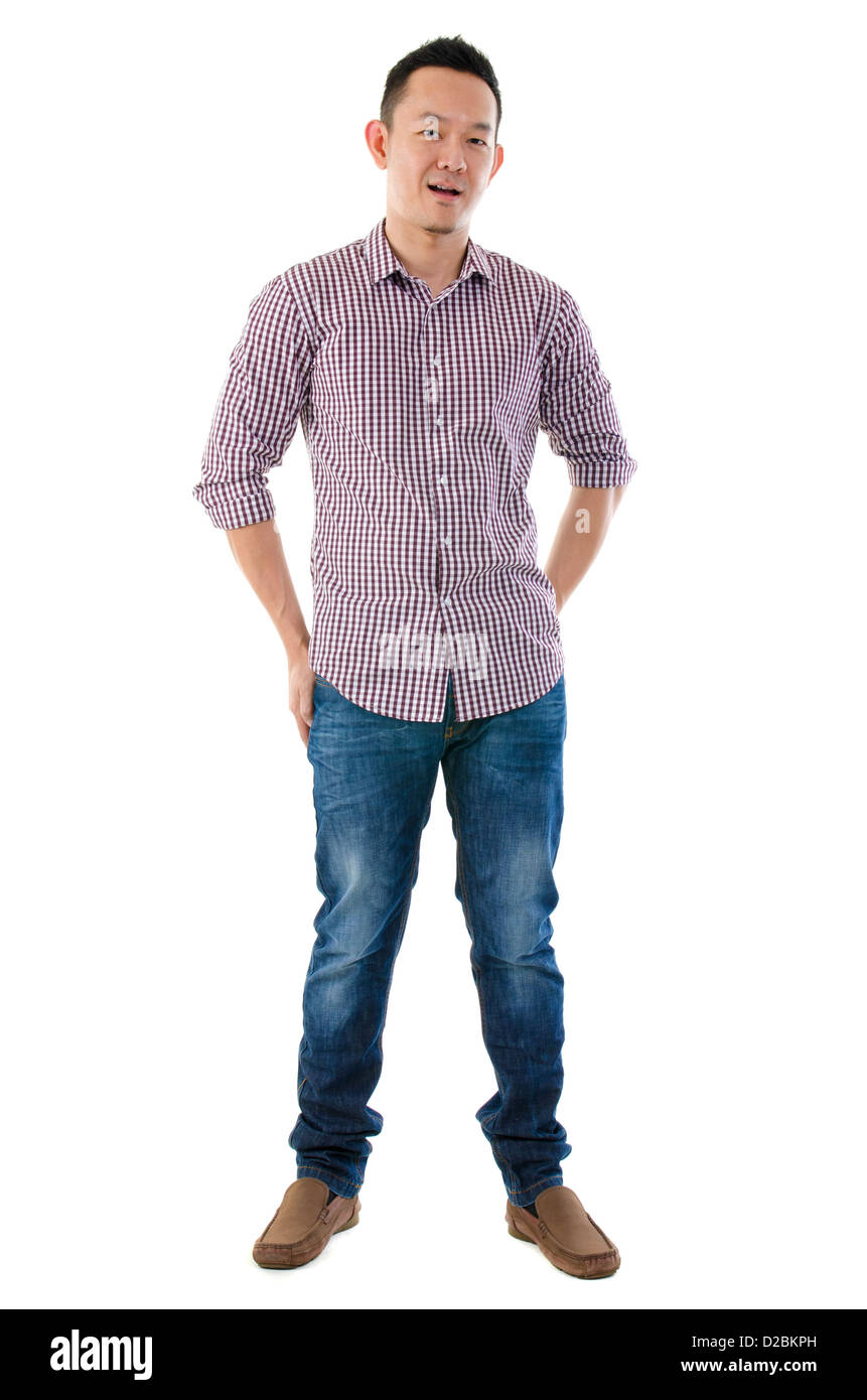 Front view full body Asian man standing isolated on white background ...