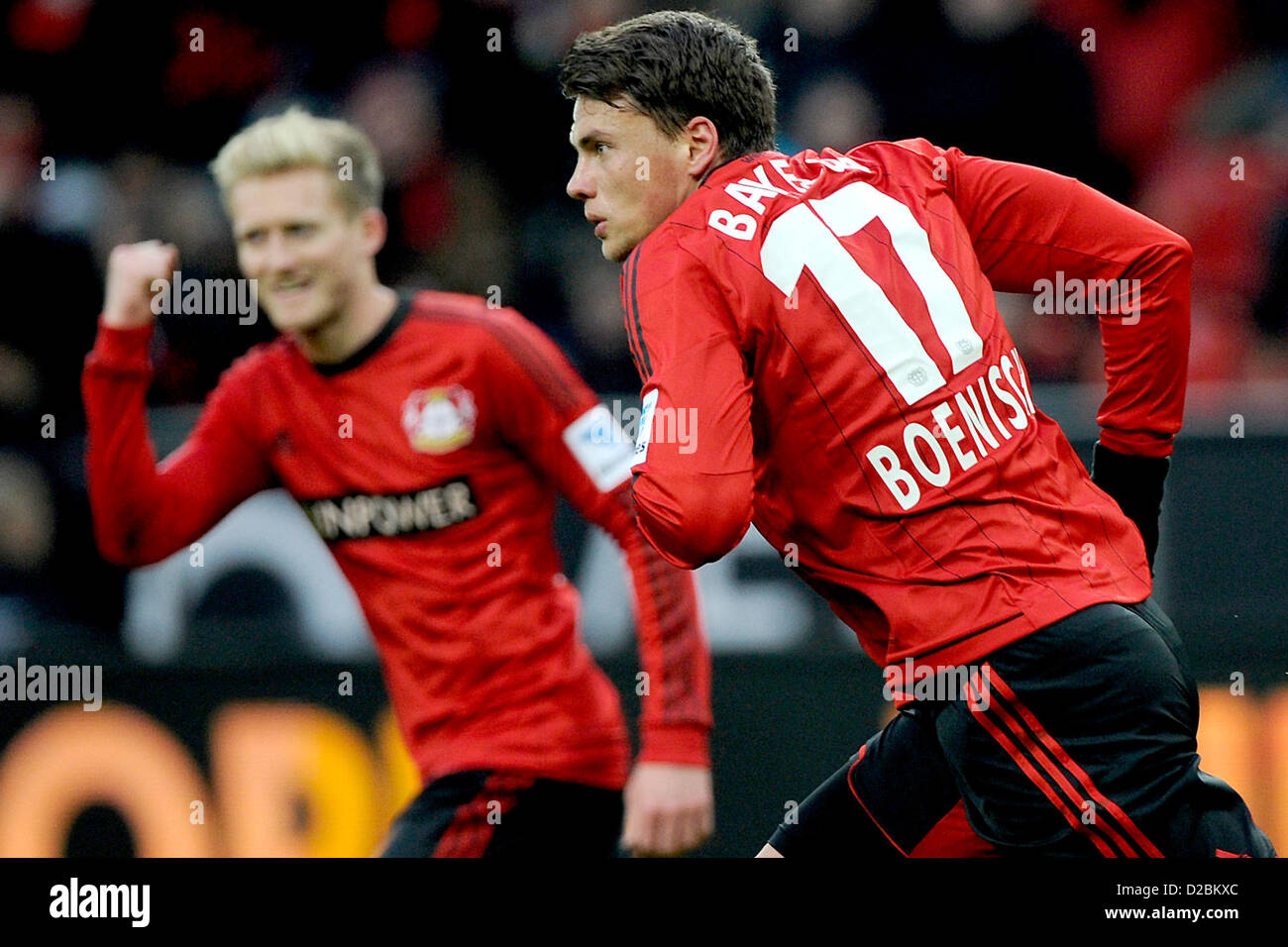 Leverkusen's Sebastian Boenisch (R) celebrates his 1-0 goal during the ...