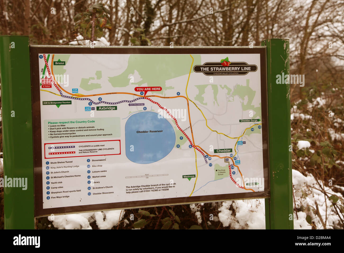 Sign for the Strawberry Line, cycle track and footpath between Axbridge ...