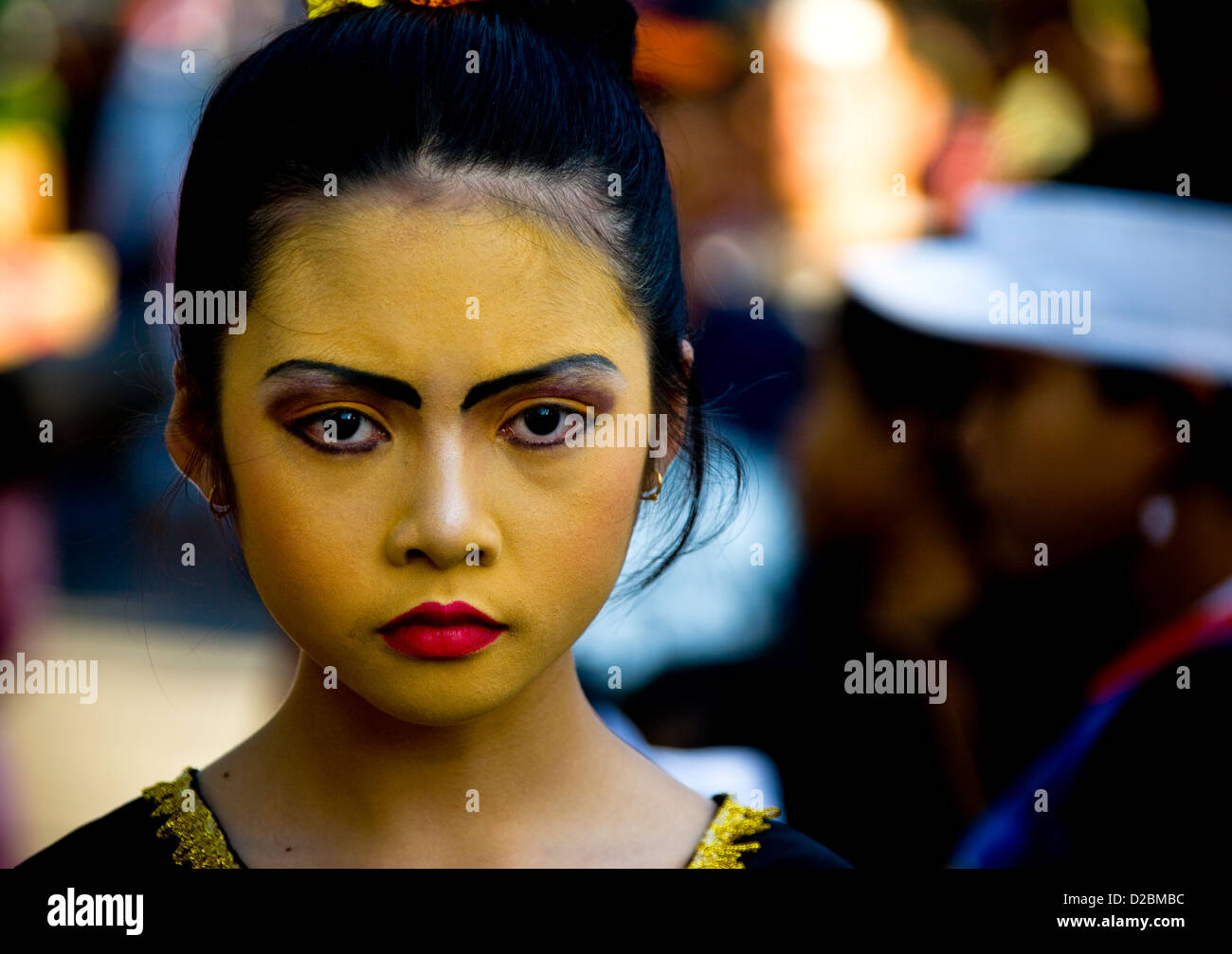 Girl With Yellow Make Up On The Face During A Festival, Mataram, Lombok ...