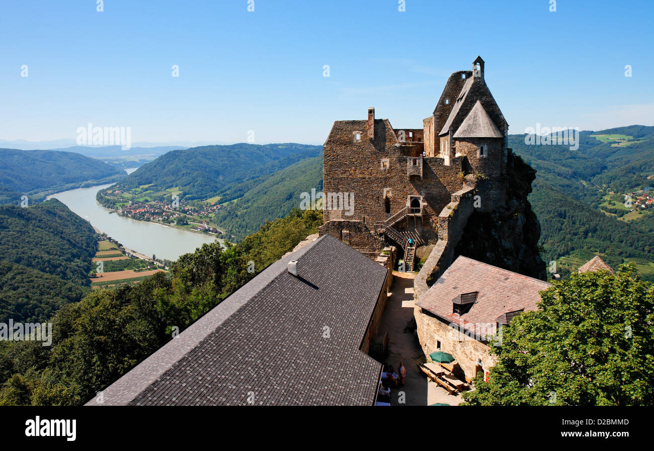 Roofs and towers of Aggstein medieval castle on Danube valley ...