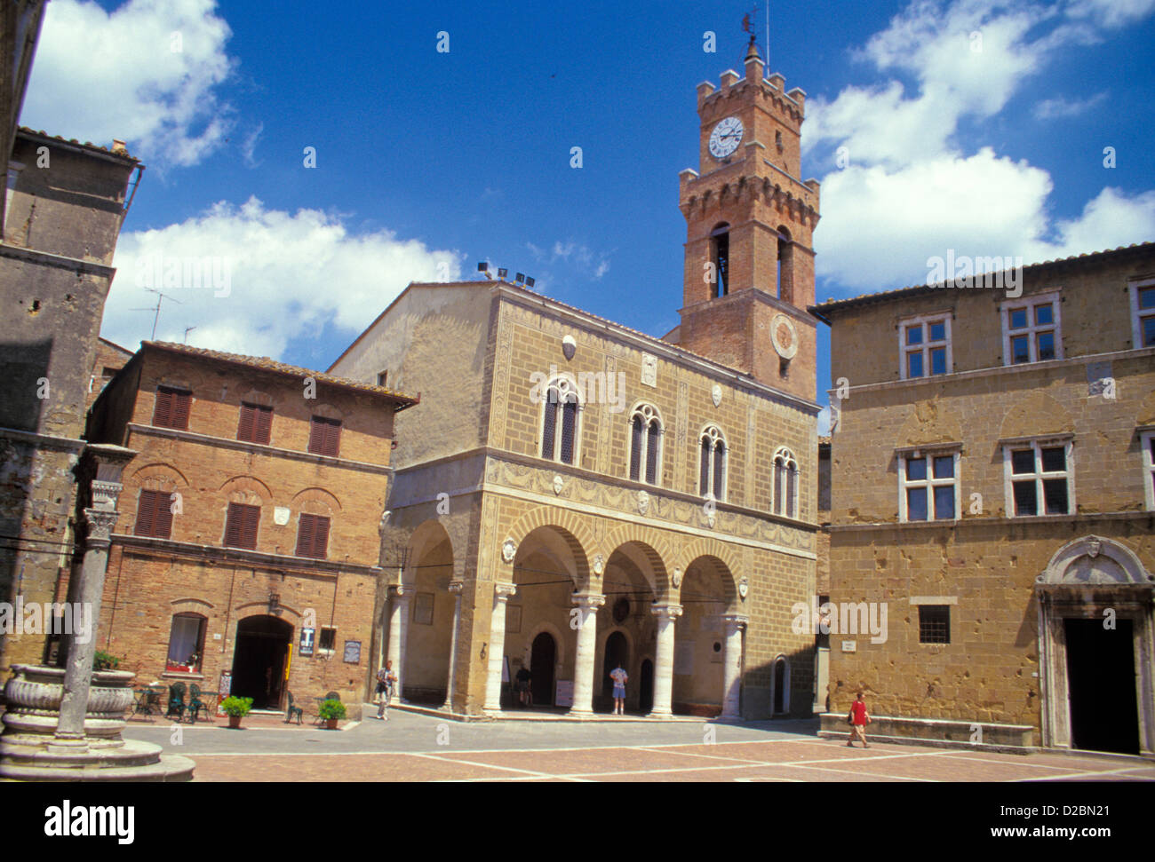 Italy, Tuscany, Pienza. Palazzo Comunale At Piazza Pio Ii, Street ...