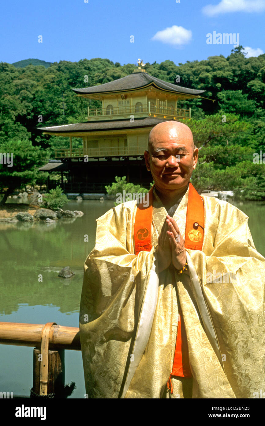 Japan, Kyoto. Priest At Golden Pavilion At Kinkakuji Temple Stock Photo ...