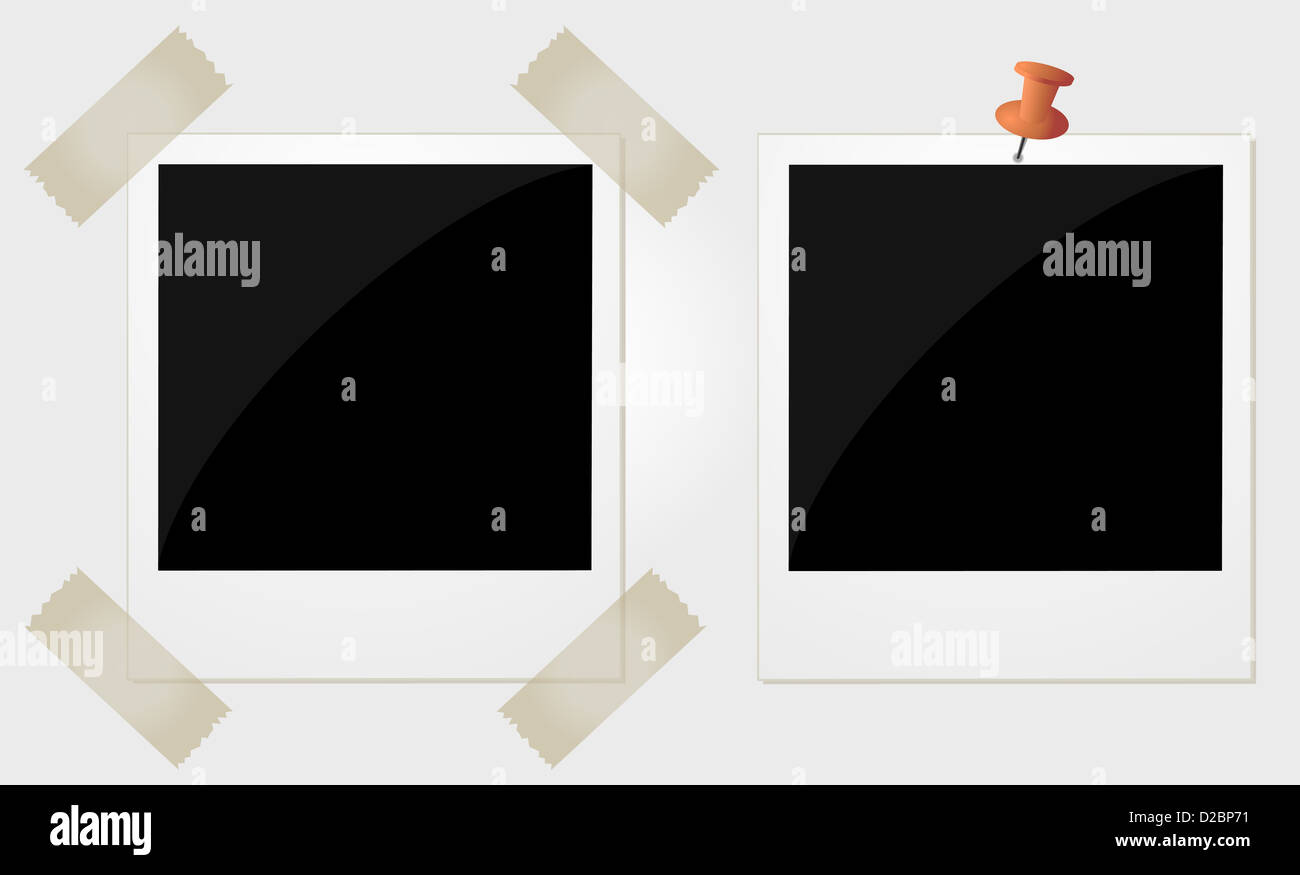 Two polaroid photos, taped and pinned Stock Photo - Alamy
