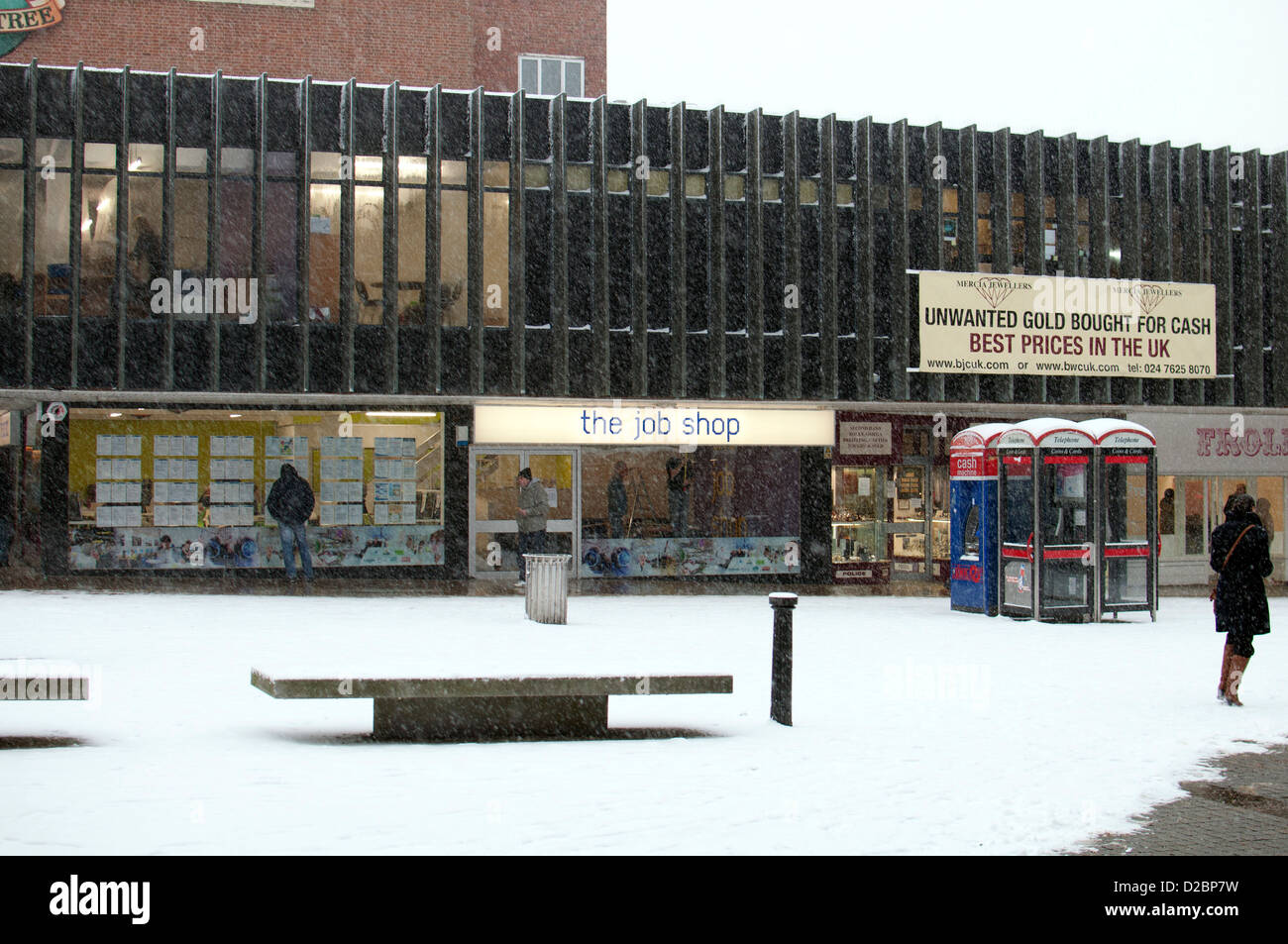 Bull Yard in snowy weather, Coventry city centre, UK Stock Photo - Alamy