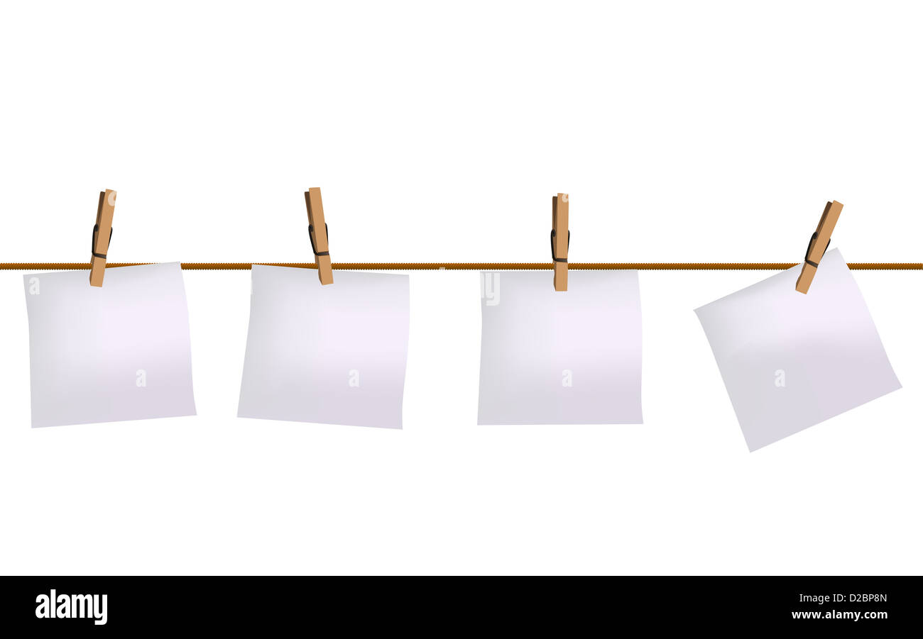 Four paper notes hanging on rope Stock Photo - Alamy