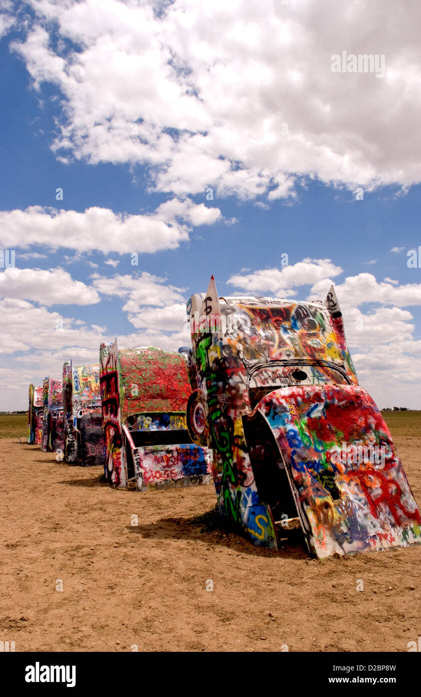 Cadillac Ranch With Buried Cars In Ground In Amarillo, Texas Stock ...