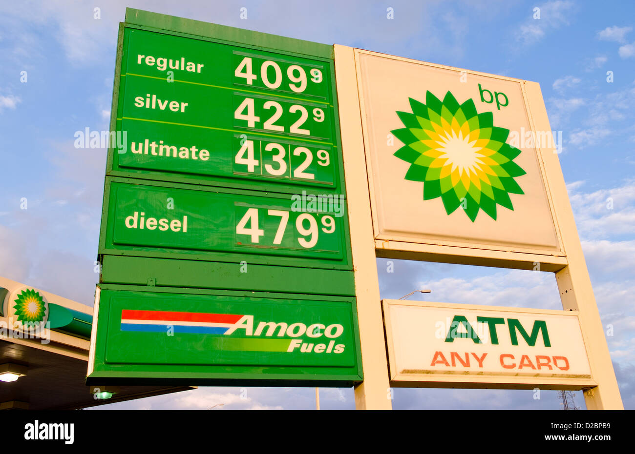 Gas Station Sign Showing Gasoline Prices Stock Photo - Alamy