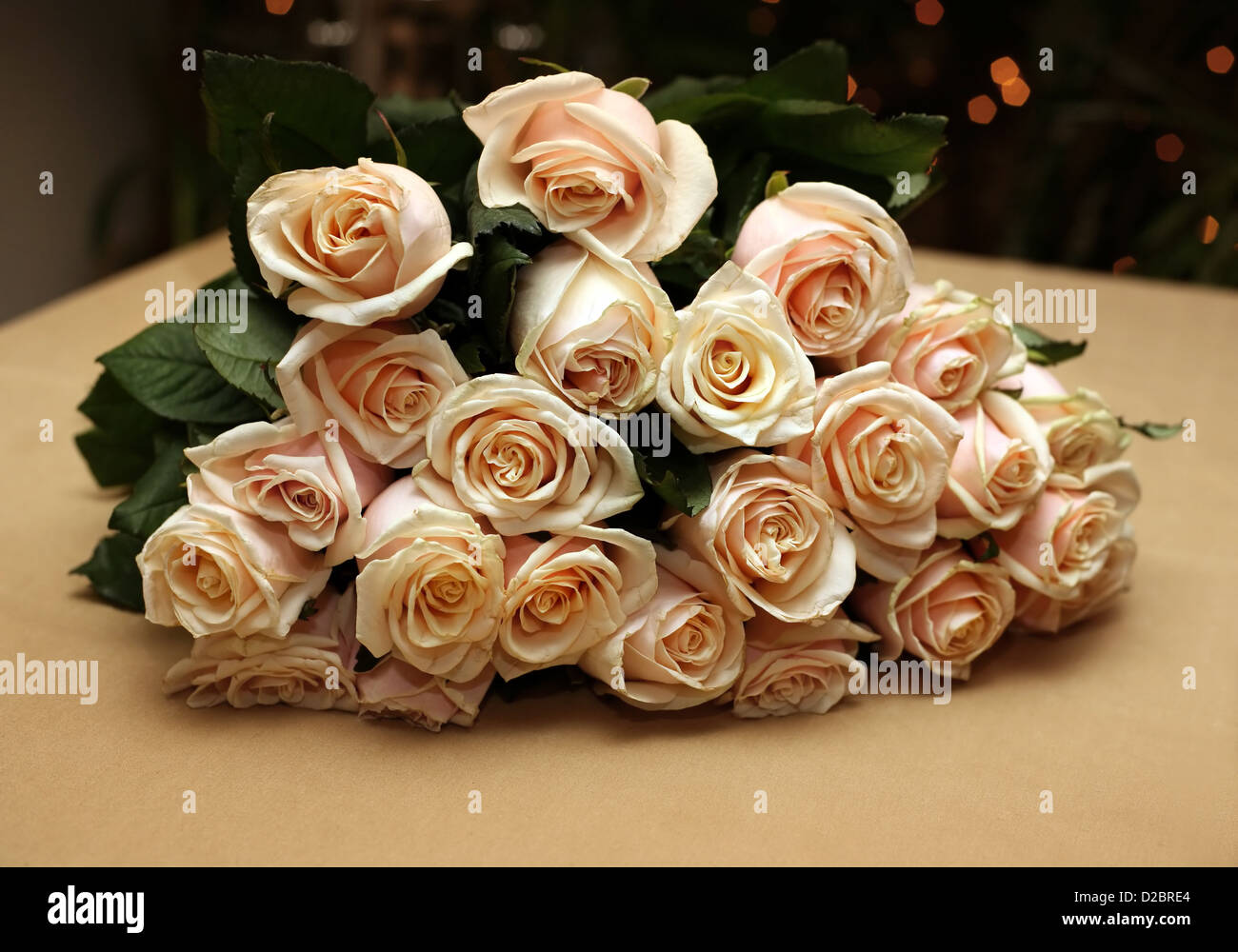 Bunch of fresh roses on a table in an interior of restaurant Stock ...