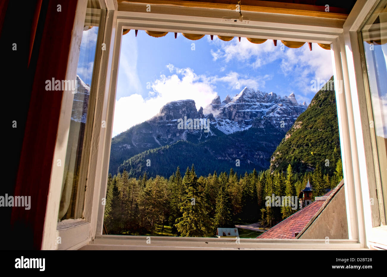 Open Window From Room Into The Dolomites Mountains In Alpine Area Of ...