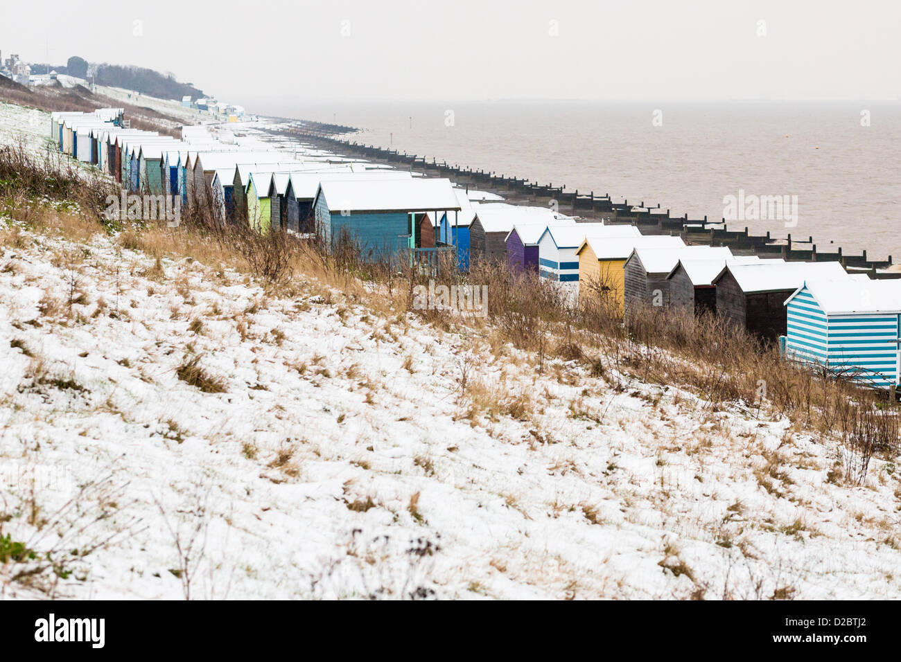 Beach huts covered in snow hi-res stock photography and images - Alamy