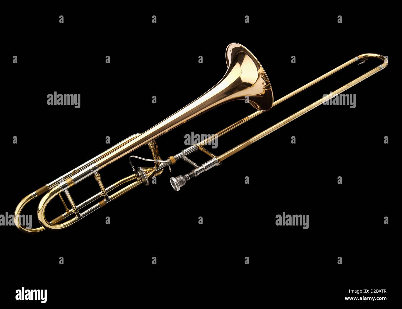 Brass slide trombone on a black background Stock Photo - Alamy