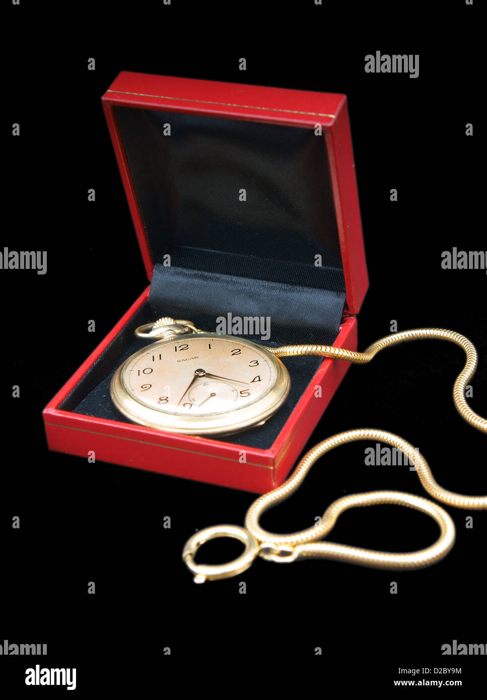 Gold Pocket Watch In Red Box Stock Photo - Alamy